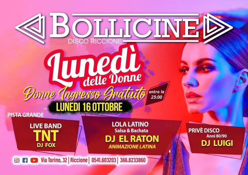 Il lunedì delle donne @ Bollicine 23 ottobre 2023. Biglietti e Tavoli.
