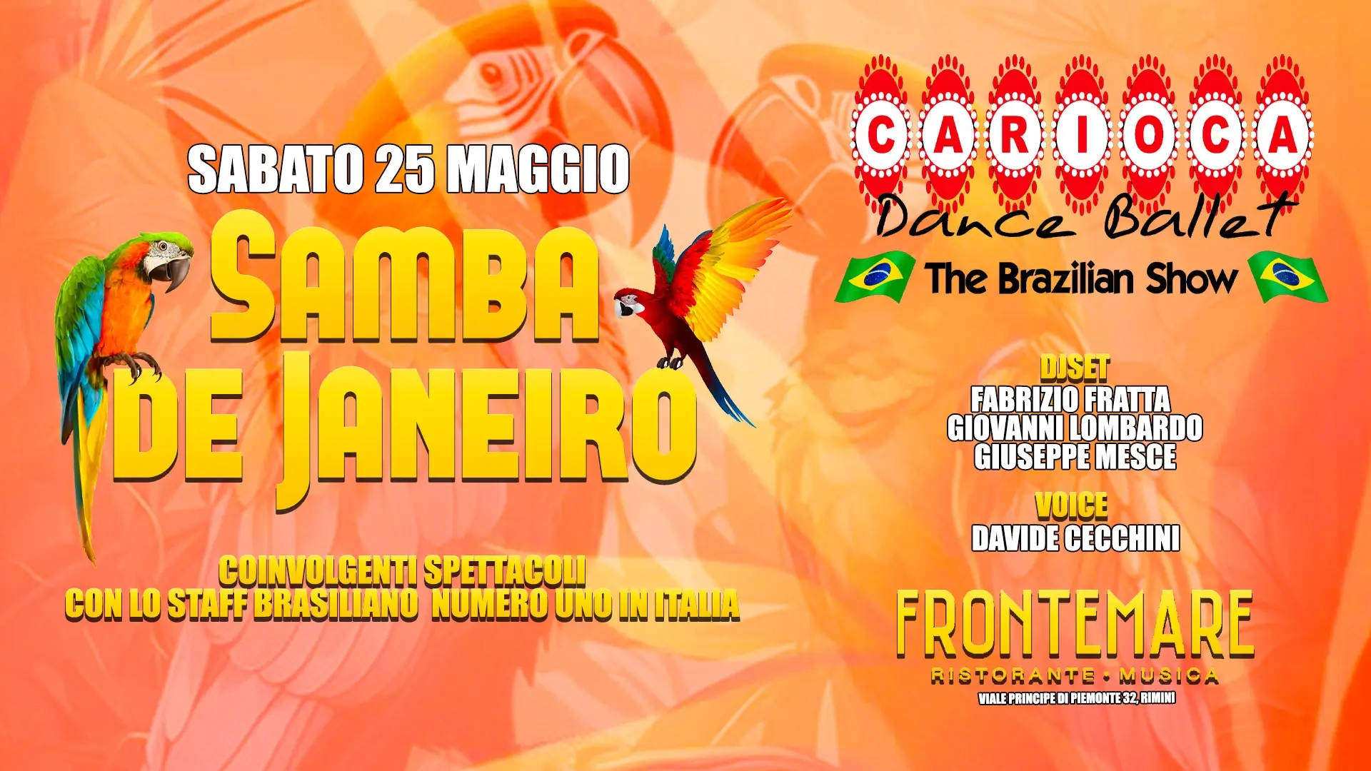 Samba De Janeiro @ Frontemare 25 maggio 2024. Biglietti e Tavoli