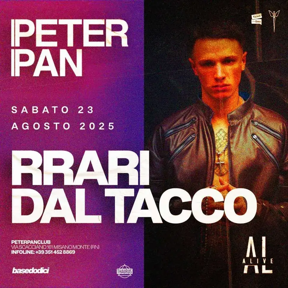 RRARI DAL TACCO @ Peter Pan 23 agosto 2025. Biglietti e Tavoli